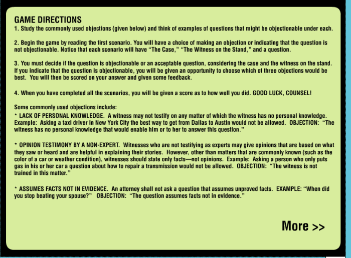 Lightweight law games & Objection! Your Honor evidence game – Open Law Lab